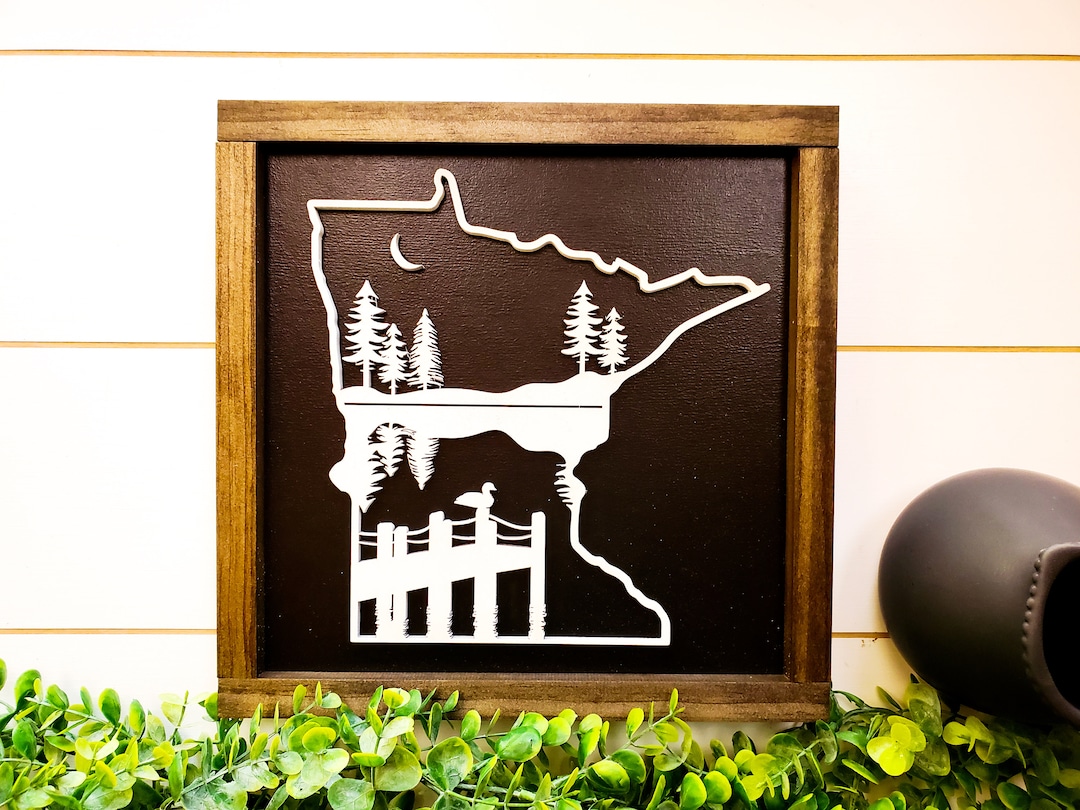 Minnesota Art | Rustic Minnesota Lake Sign | MN Gift Idea | Wood Framed ...