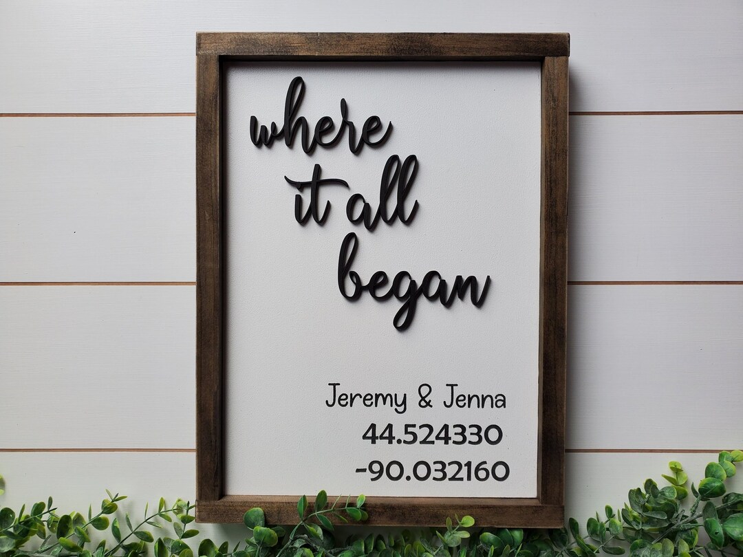 Farmhouse Coordinates Sign | "where It All Began" Wood Framed Decor - Etsy