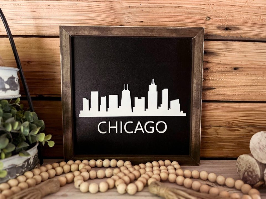 Handmade Chicago Skyline Sign: Distressed Wood, Illinois Home Decor - Etsy