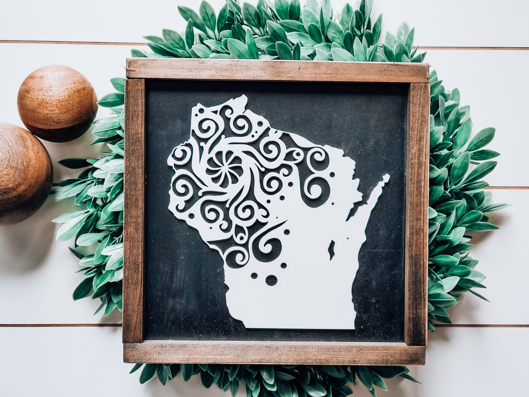 Rustic Wisconsin Wood Sign Wisconsin Sign Wisconsin Mandala Wisconsin ...