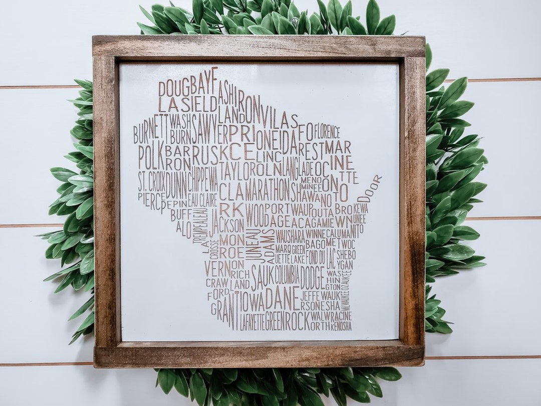 Wisconsin Art Wisconsin Sign Word Art Wisconsin Counties Framed Wood ...
