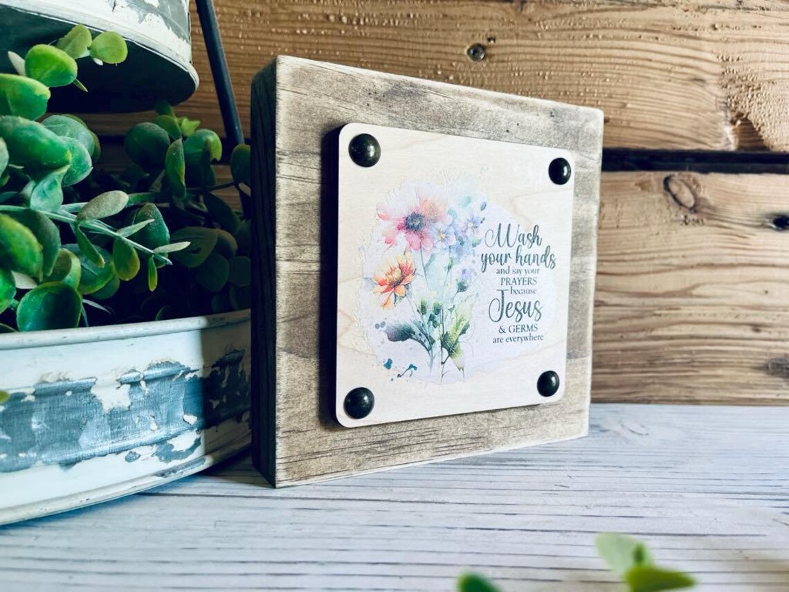 Floral Christian Bathroom Sign: Jesus and Germs Quote, Farmhouse Decor ...