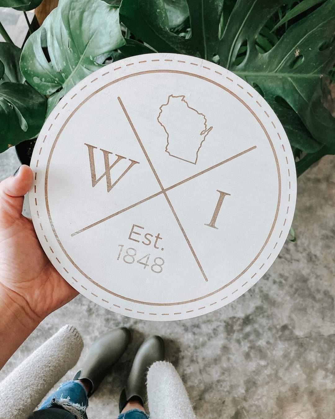 Round WI Sign | Farmhouse Decor | Wisconsin Wall Decor | Engraved Wood ...