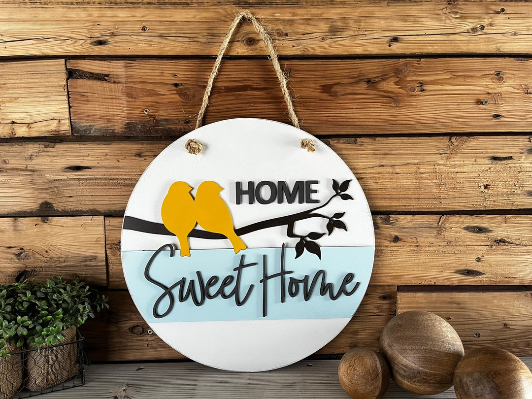 Home Sweet Home Round Sign: Birds on Branch, Porch Decor - Etsy