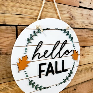 Hello Fall Round Sign Fall Front Door Sign Round Welcome Sign Fall ...