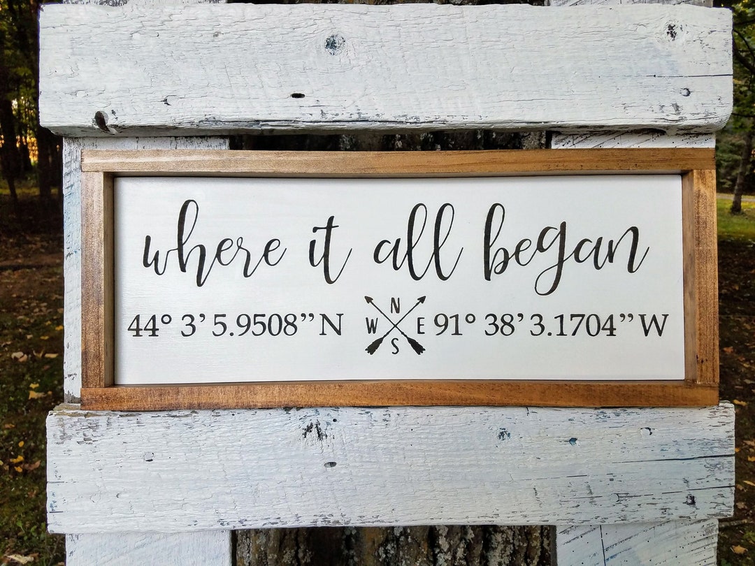 Personalized Coordinates Sign | Where It All Began, Rustic Framed Wood ...