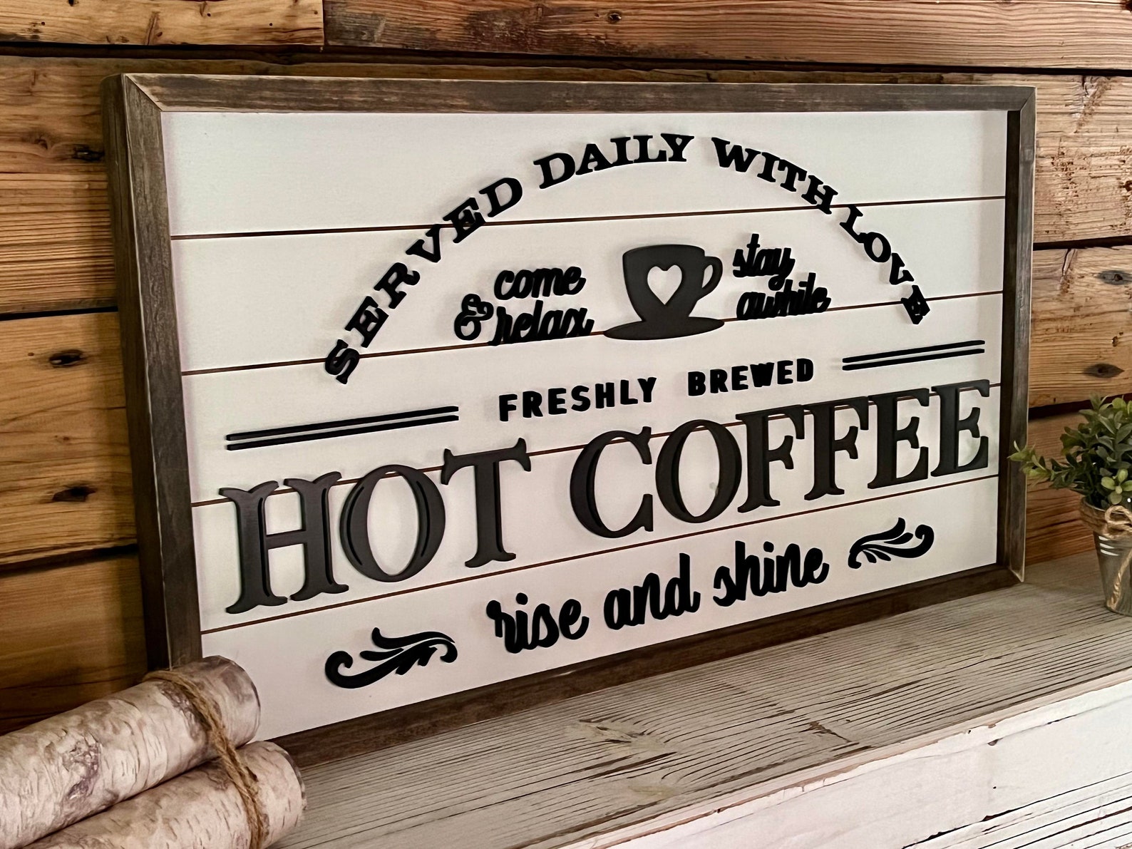 Coffee Bar Sign Hot Coffee Farmhouse Sign Hot Coffee - Etsy