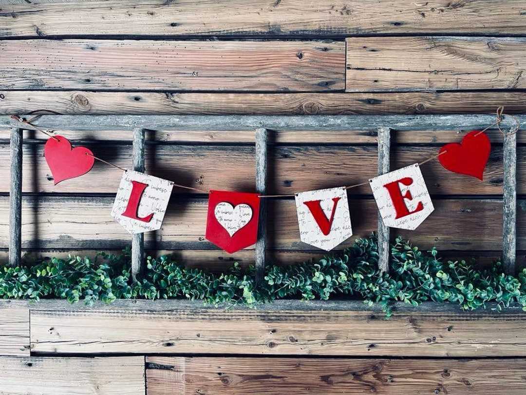 Valentine's Day Banner | Valentine's Day Decor | Mantel Decor | Wooden ...