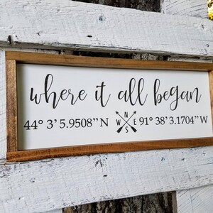 Personalized Coordinates Sign | Where It All Began, Rustic Framed Wood ...