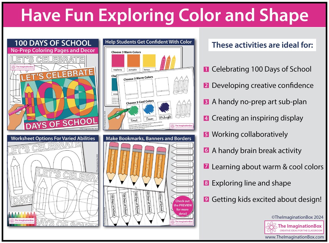 100 Days of School Coloring Pages, 100th Day of School Art Activity ...