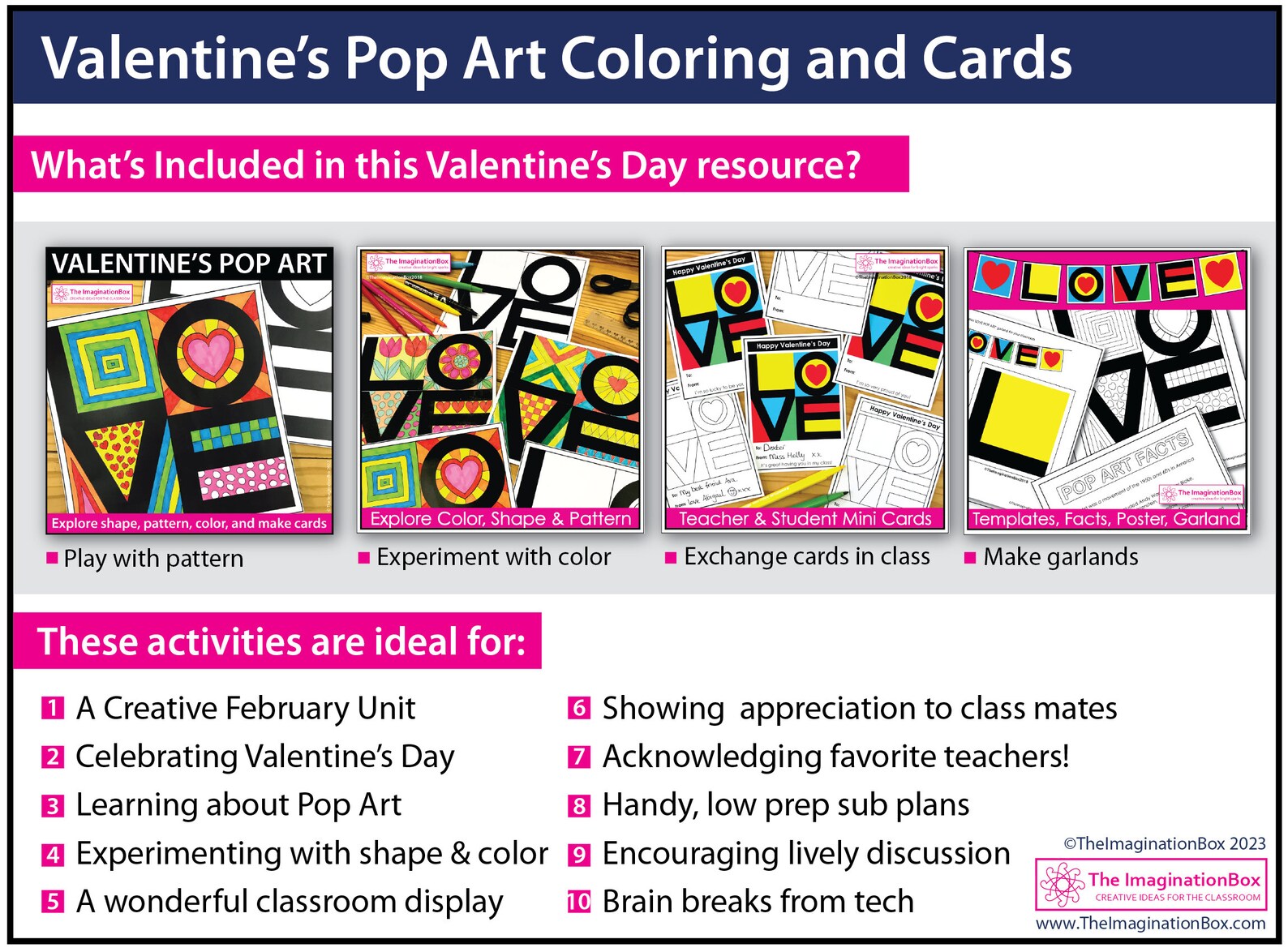 Valentines Day Coloring Pages, Pop Art Activities and Card Making ...
