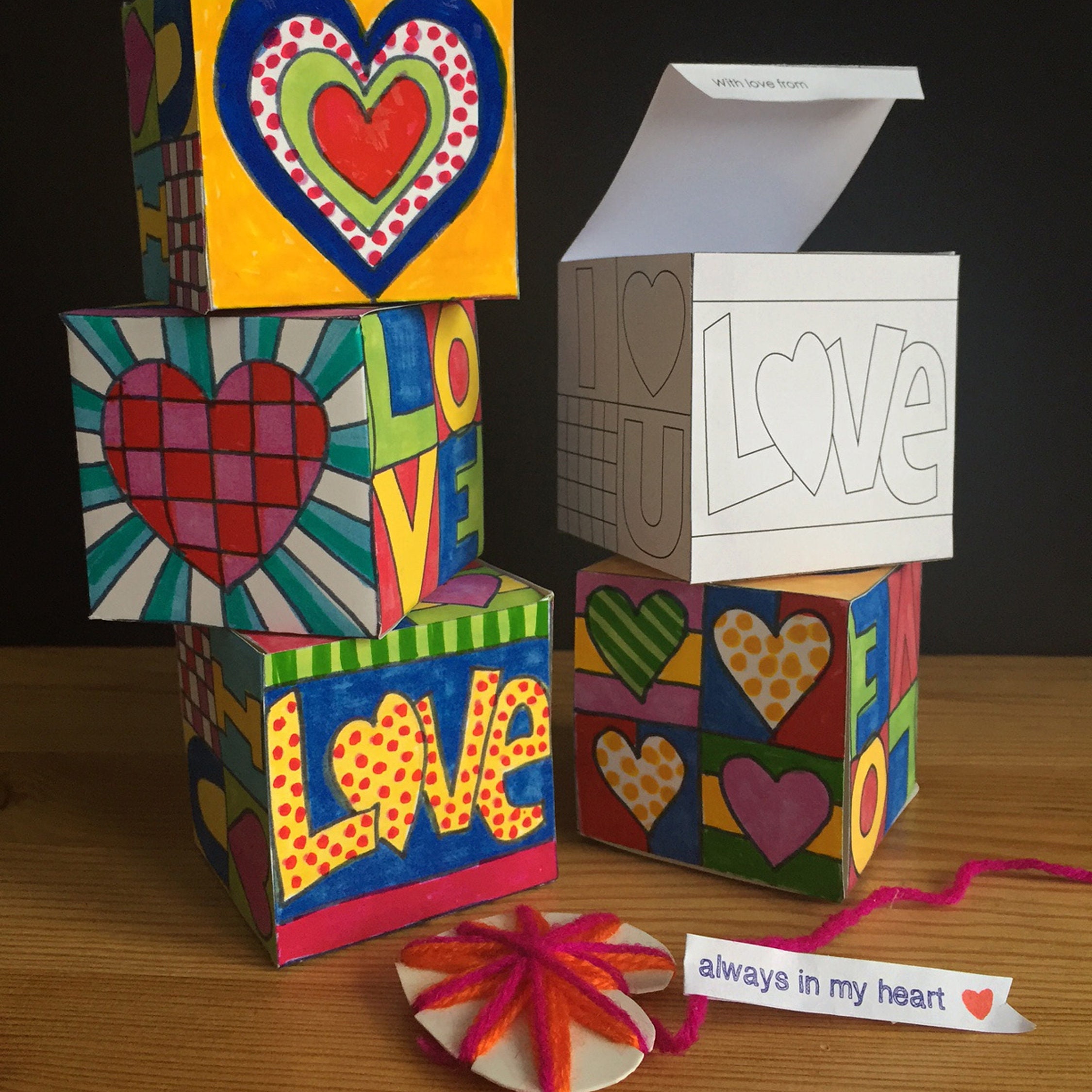 Valentines Day Printable Gift Box Activity, Pop Art Coloring Pages, and ...