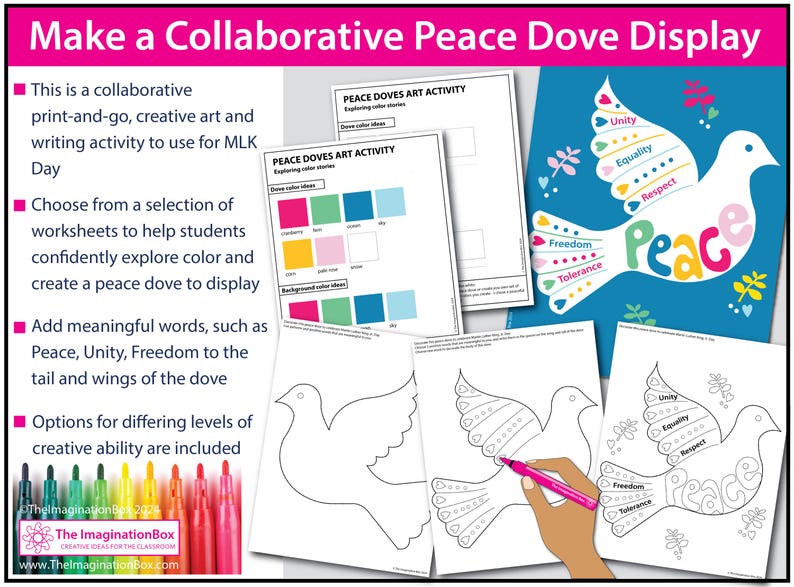 MLK Day Peace Doves Art & Writing Activity (PDF Download) - Etsy