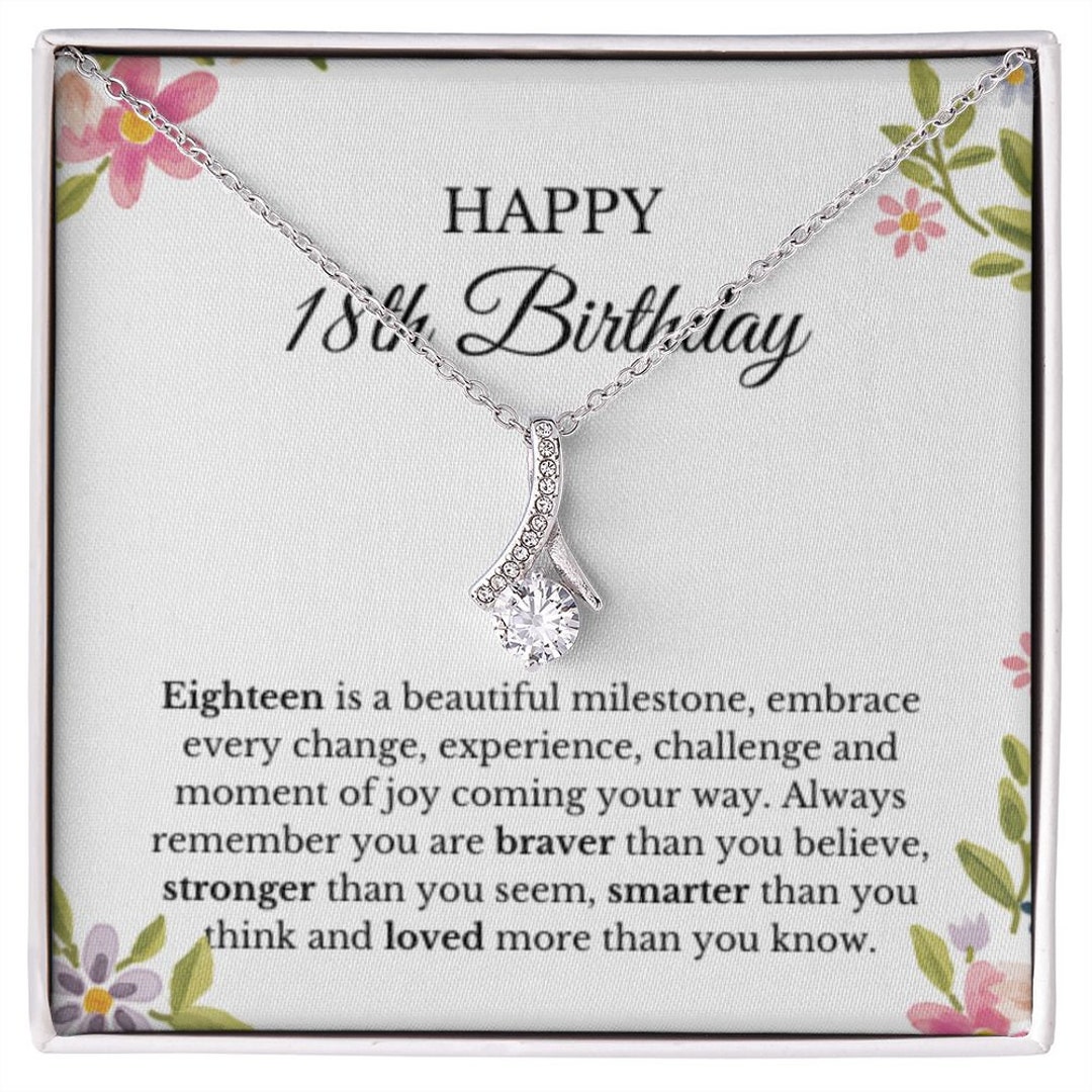 18th Birthday Necklace, Birthday Ribbon Necklace, Birthday Gifts for Woman, Birthday Card ...