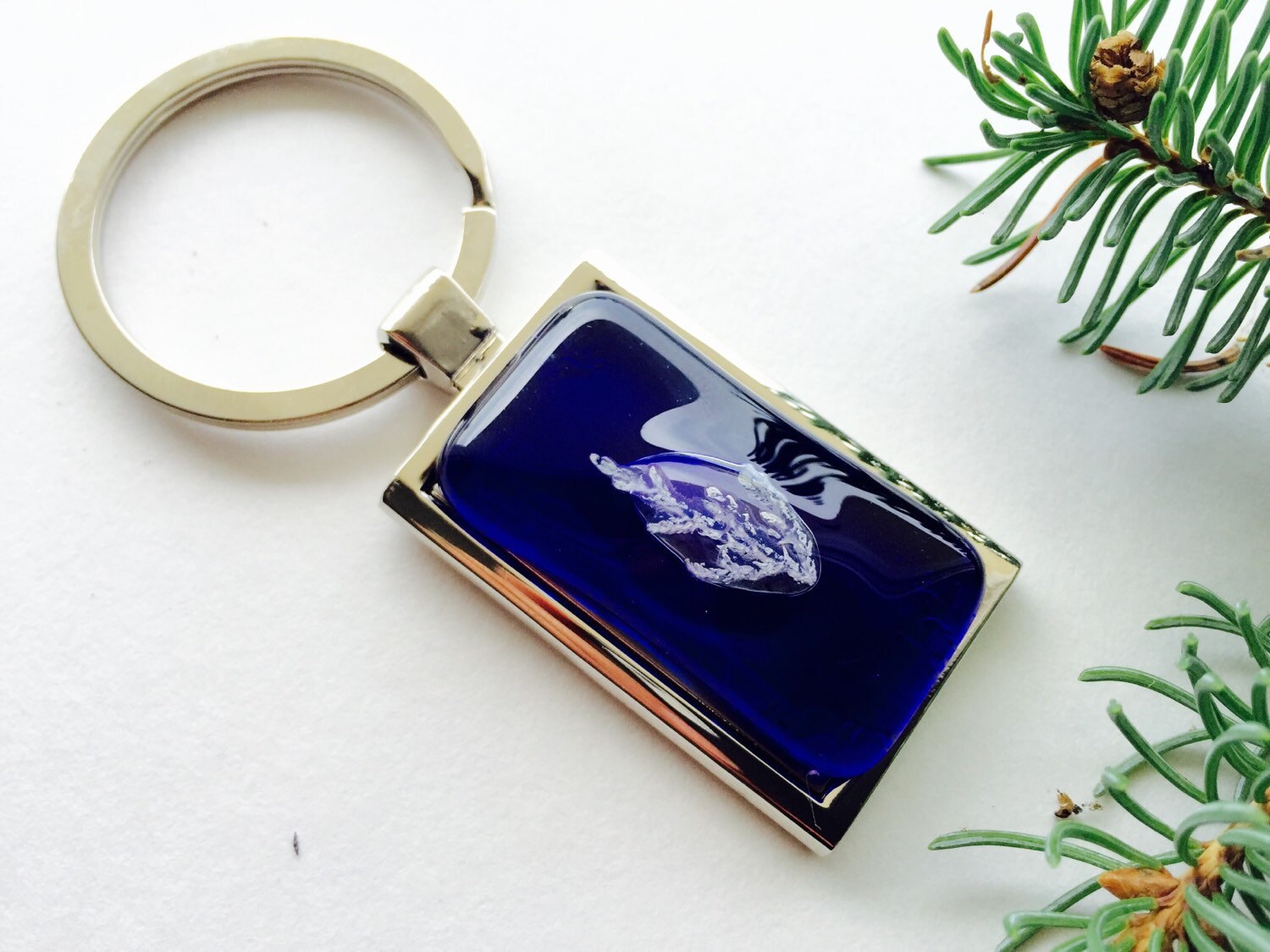 Medium Blue Fused Glass and Silver keychain Blue Fused Glass | Etsy