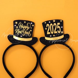 New Years Eve Party Hat Headband, 2026 Top Hat Design, Black Gold Crown ...