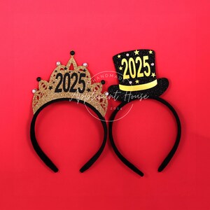 New Years Eve Party Hat Headband, 2026 Top Hat Design, Black Gold Crown ...