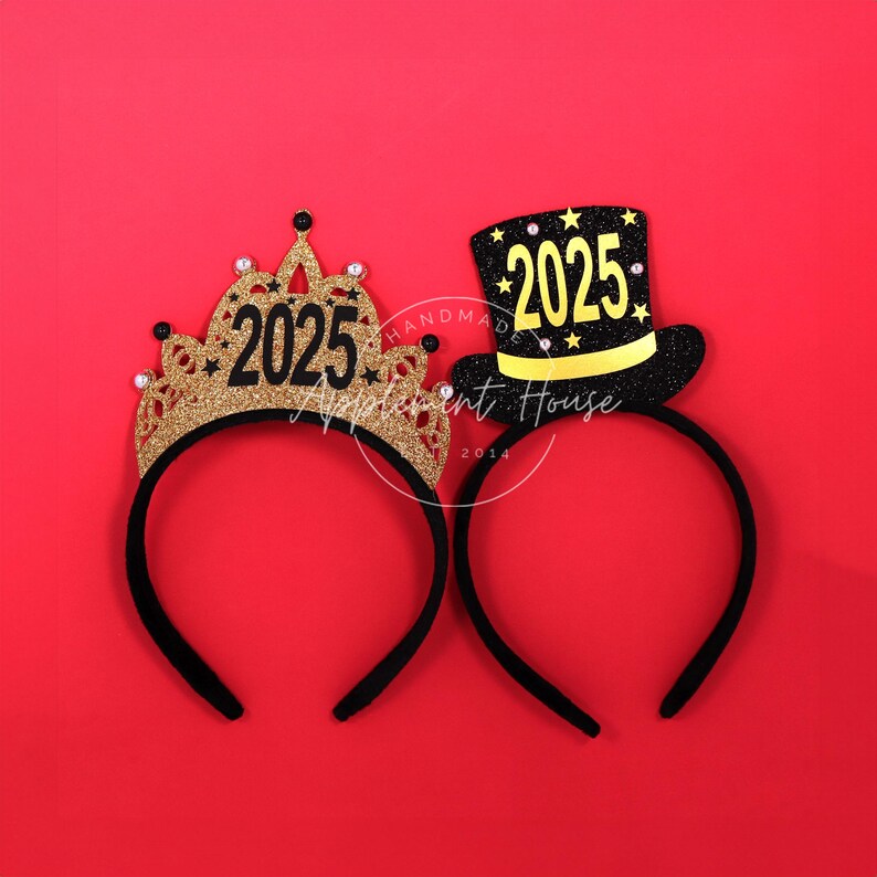 New Years Eve Party Crown, 2025 Black Gold Crown, Happy New Year Tiara ...