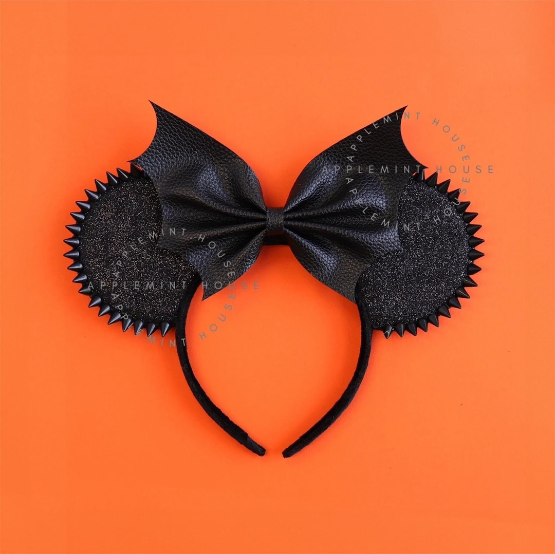 Goth Mickey Ears, Bat Bow Spikes Mouse Ears, Goth Minnie Ears, Minnie ...