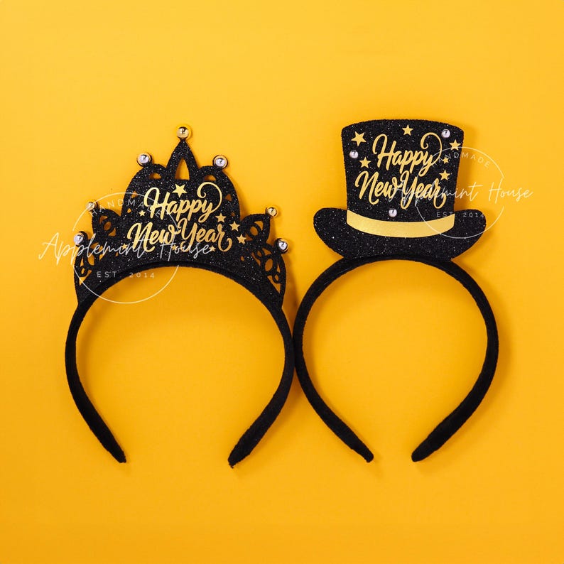 New Years Eve Party Hat Headband, 2026 Top Hat Design, Black Gold Crown ...