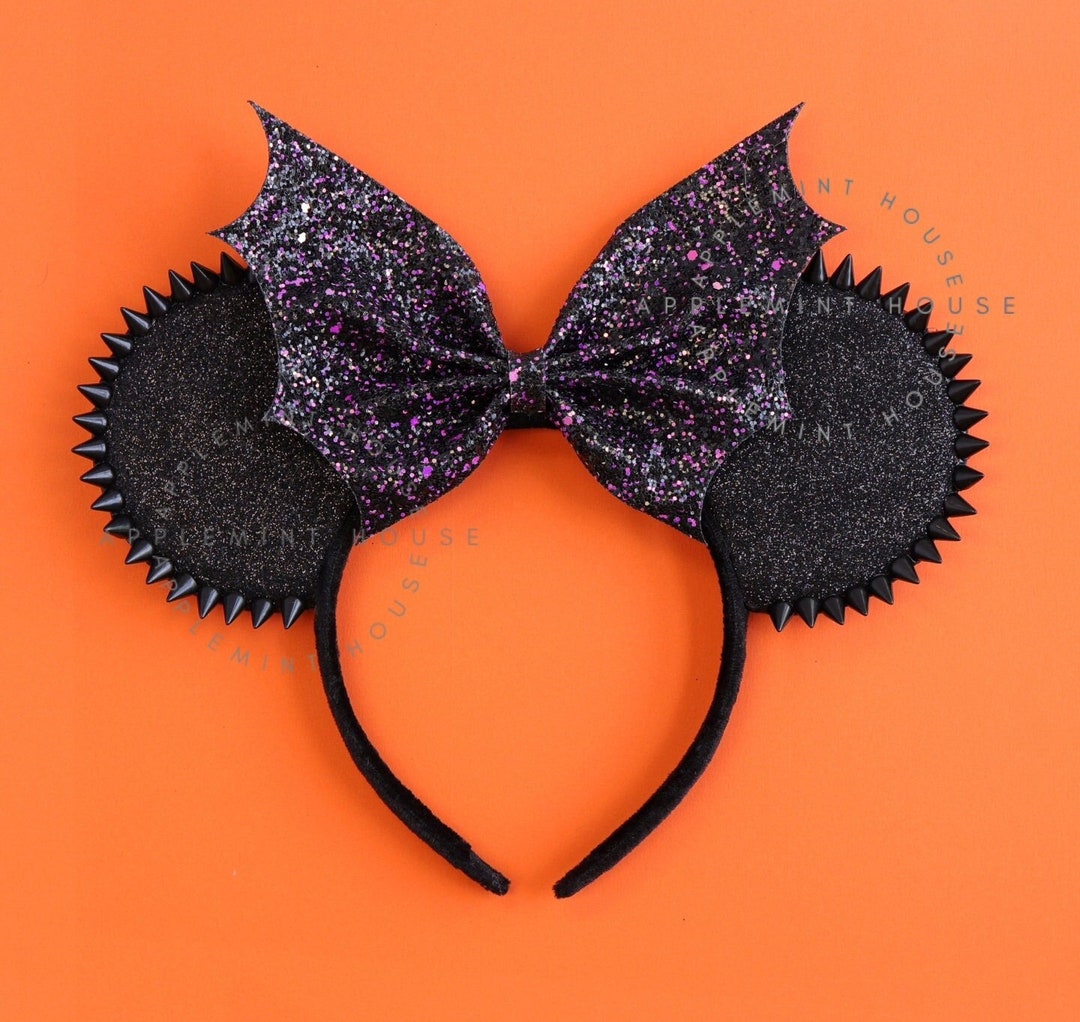 Goth Mickey Ears, Bat Bow Spikes Mouse Ears, Halloween Ears, Minnie ...