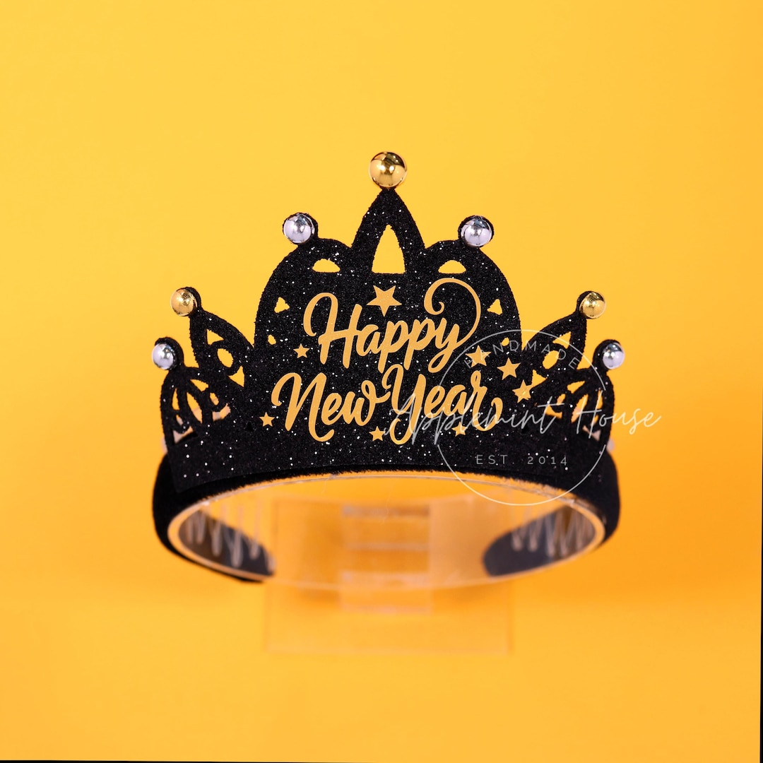 New Years Eve Party Crown, 2025 Black Gold Crown, Happy New Year Tiara ...