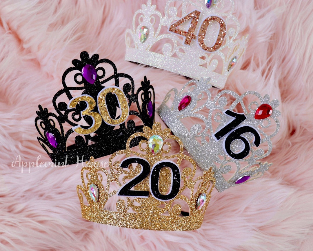 Birthday Crown, Adults Birthday Party Crown, Glitter Gold Crown With ...