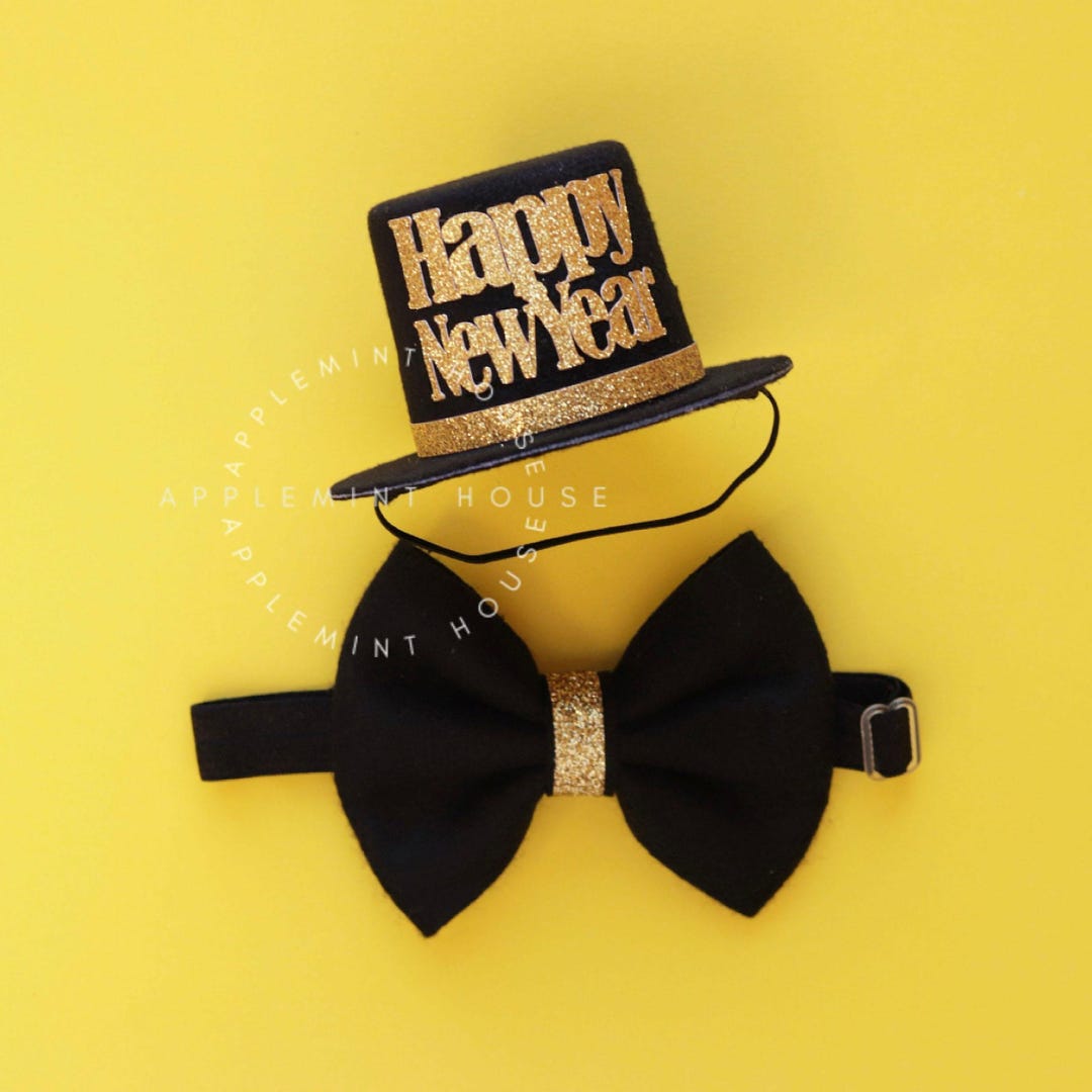 New Year Mini Top Hat & Bow Tie Set, Newborn Photo Prop, Baby Boy ...