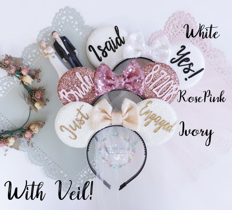 Ivory Blush Bride Minnie Mouse Ears With Veil Bride Ears - Etsy