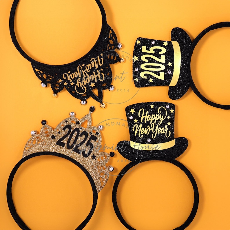 New Years Eve Party Crown, 2025 Black Gold Crown, Happy New Year Tiara ...