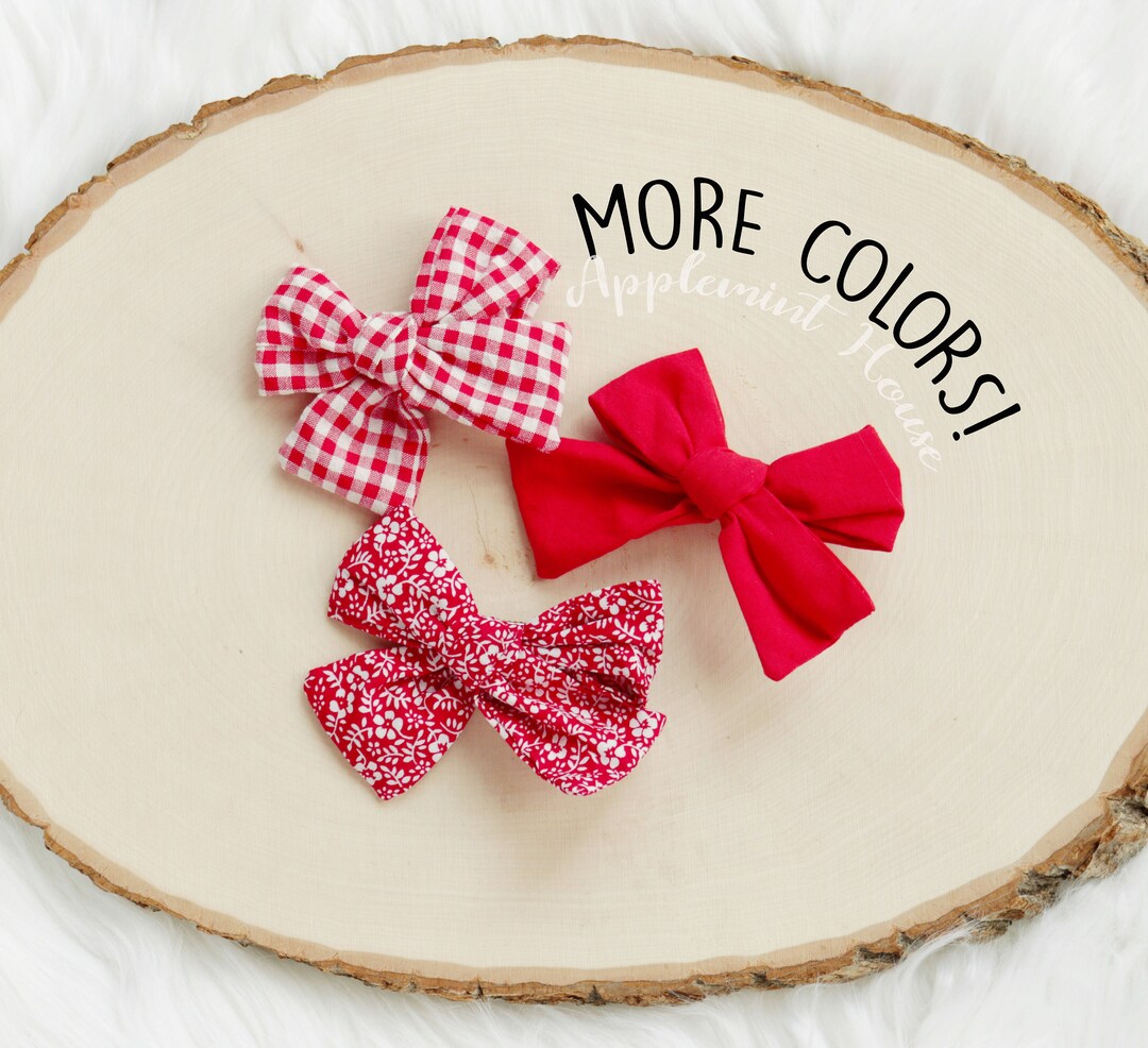 Set of 3 Hair Bow Clips, Red Hairbow Hair Clips, Kids Hair Clips ...