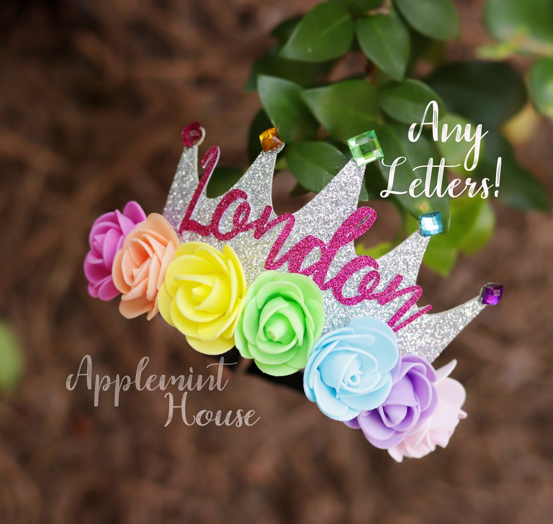 Birthday Crown, Birthday Rainbow Flowers Crown, Birthday Girl Custom ...