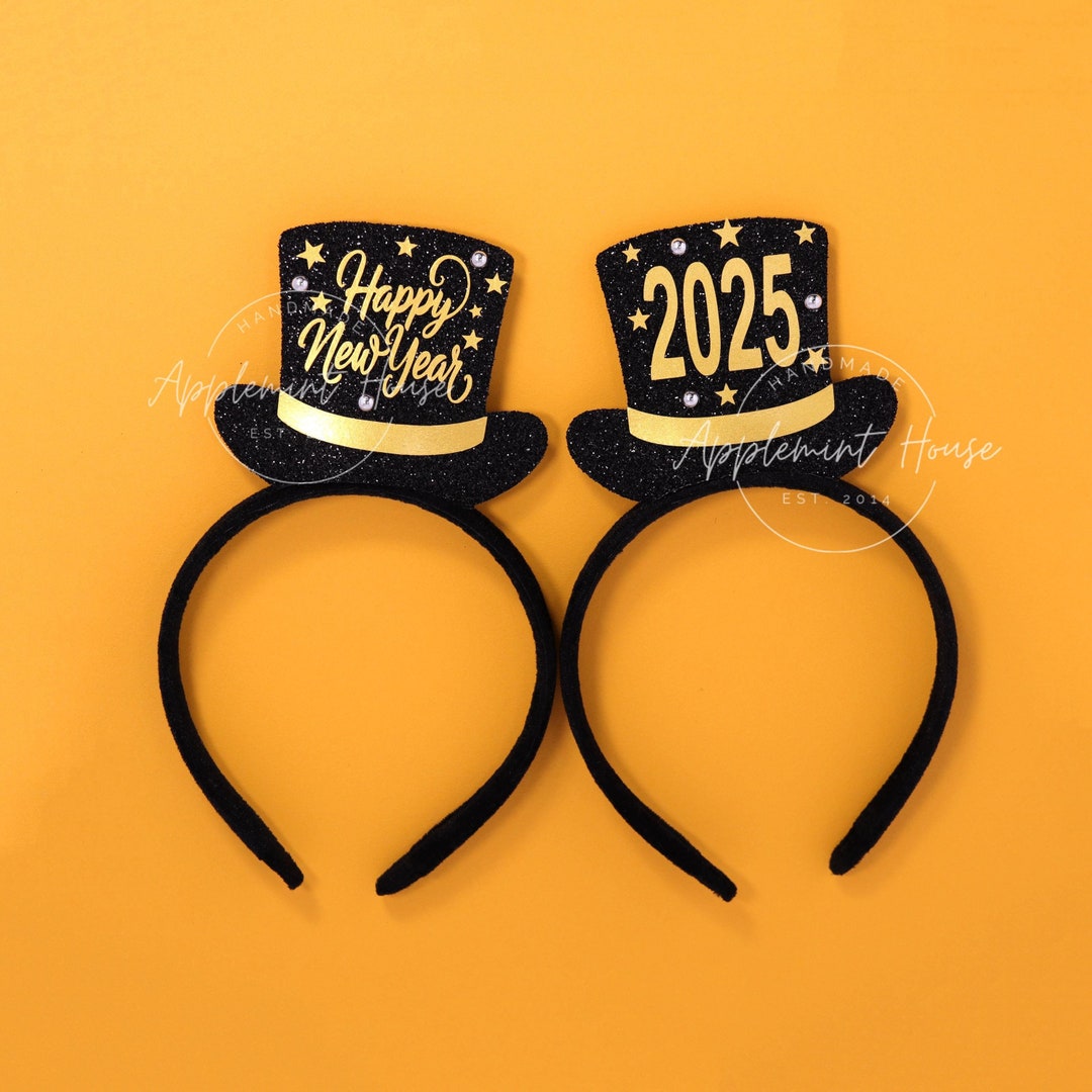 New Years Eve Party Hat Headband, 2026 Top Hat Design, Black Gold Crown ...