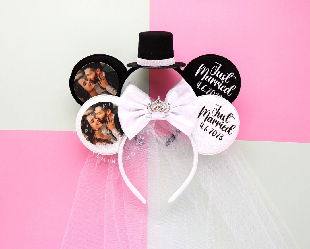 Bride Mouse Ears With Custom Photo, Mickey Ears, Groom Minnie Ears, Wedding Anniversary Ears ...