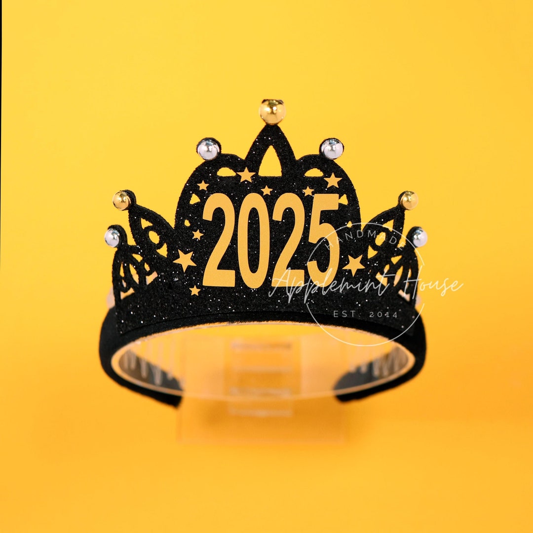 2025 New Year Party Crown, Black Gold Crown, Happy New Year Tiara, Top ...