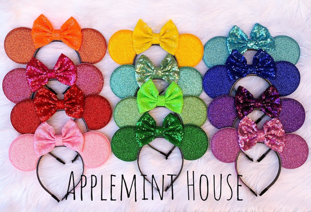 Custom Color Minnie & Mickey Ears, Mouse Ears Headband, Glitter Minnie ...