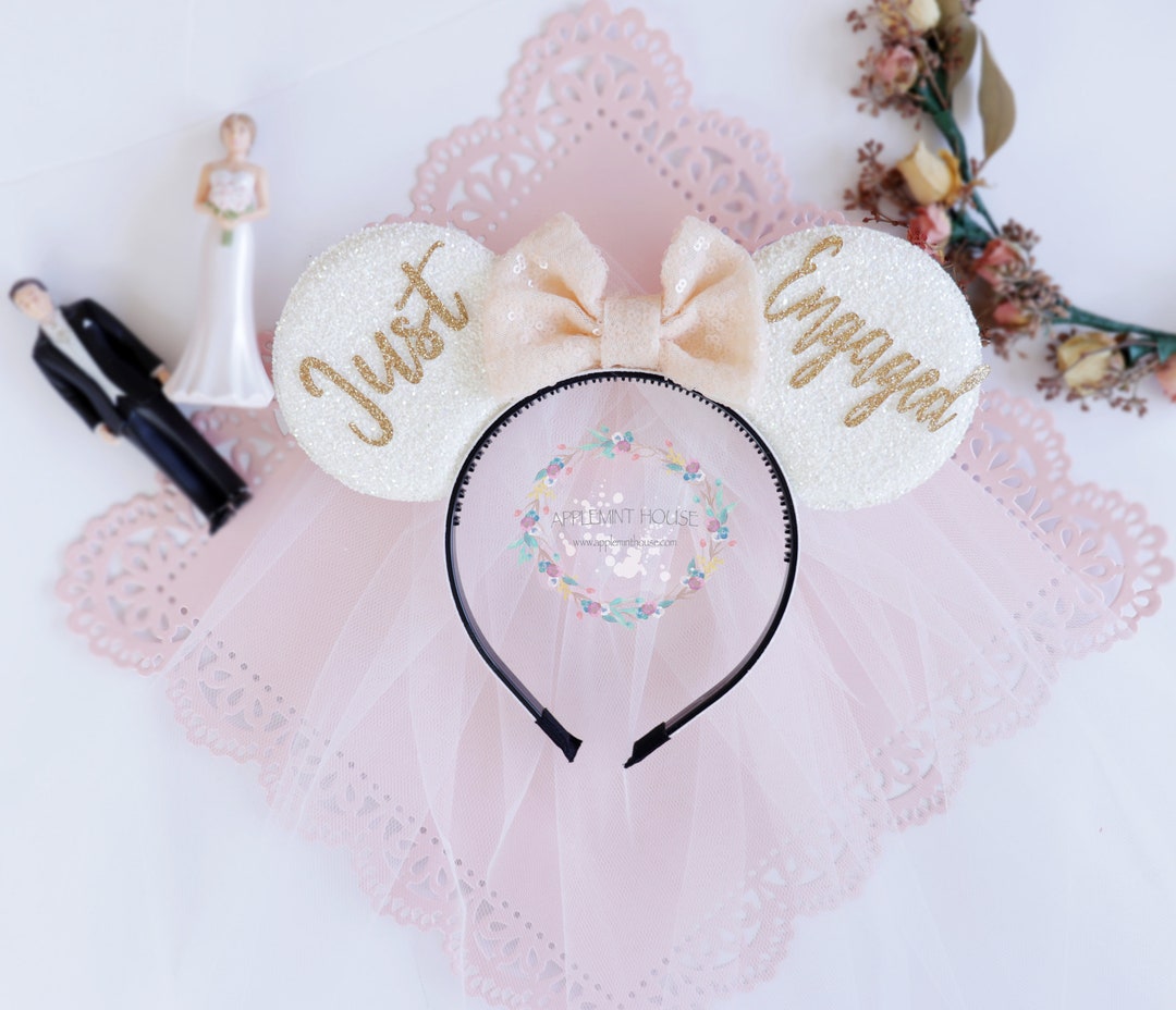 Ivory Blush Bride Minnie Mouse Ears With Veil, Bride Ears, Wedding Ears ...