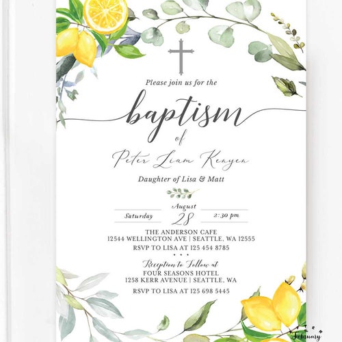 Christening and Baptism Invitation Template Positano Lemons | Etsy
