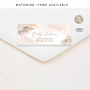EDITABLE Beige Boho Pink Pampas Grass Avery 5160 Return Address Label ...