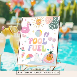 Girl Pool Splash Pool Fuel Table Sign Pool Birthday Summer Party Decor ...