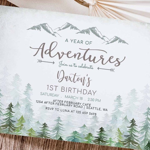EDITABLE Adventure Birthday Invitation Outdoor Mountain - Etsy