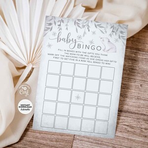 EDITABLE Winter Polar Bear Baby Shower Game Baby Bingo Games Gender ...