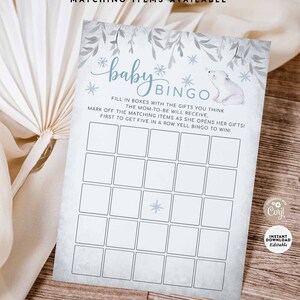 EDITABLE Winter Polar Bear Baby Shower Game Baby Bingo Games Blue Boy ...