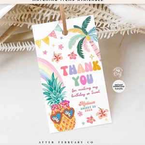 Editable Pineapple Tags Tropical Hawaiian Aloha Birthday Tag Printable ...