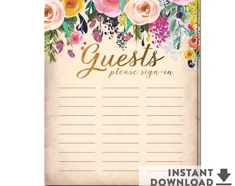 DIY Guest Sign-In Sheet Printable for a Wedding Bridal | Etsy