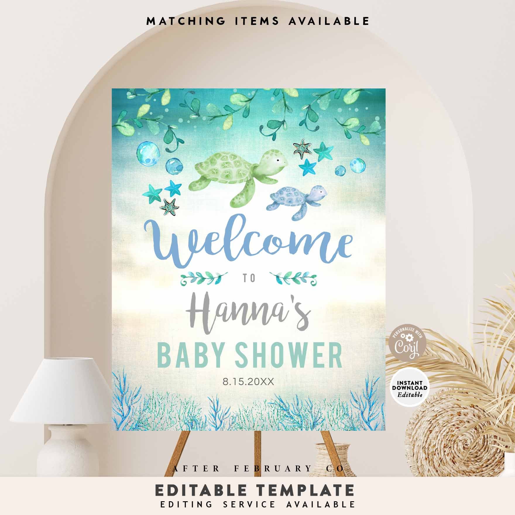 EDITABLE Sea Turtle Baby Shower Welcome Sign Under the Sea - Etsy Hong Kong