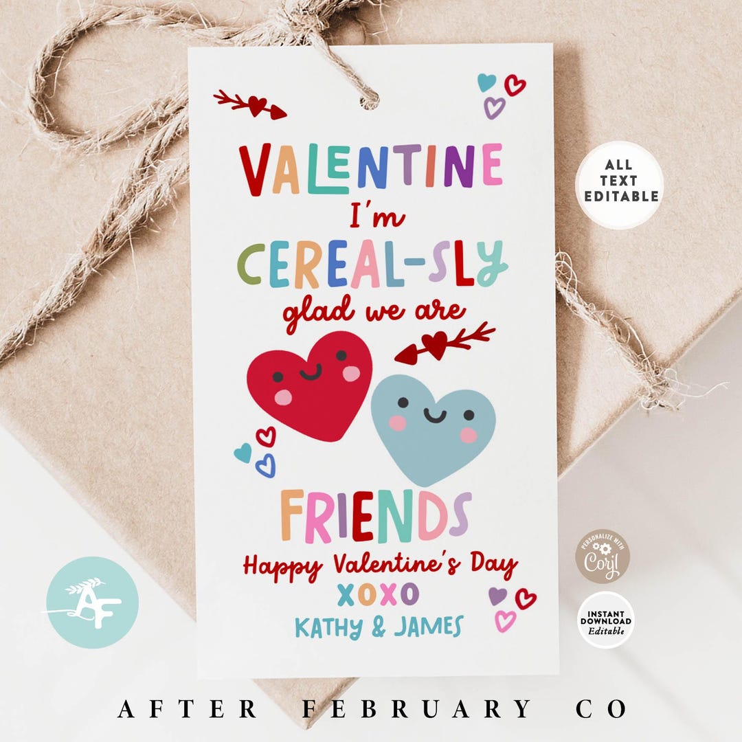 Valentines Cereal Gift Tags I'm Cereal-sly Glad Friends School Tags ...