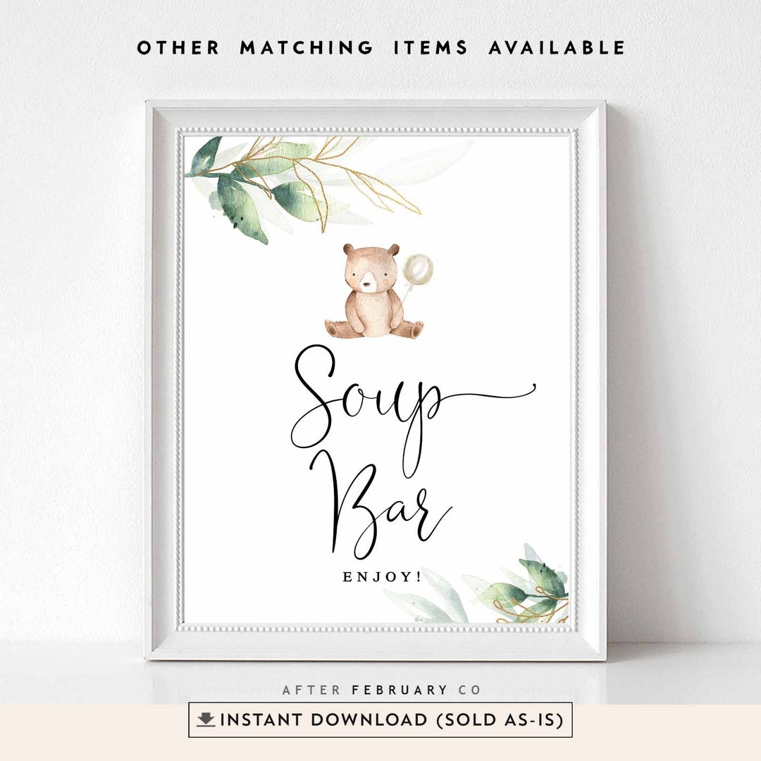 8x10 Soup Bar Sign Printable Greenery Gold We Can Bearly - Etsy
