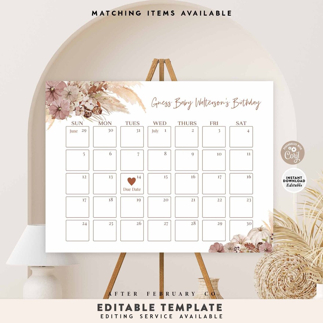 EDITABLE Mauve Beige Brown Gender Neutral Pampas Grass Boho Fall ...