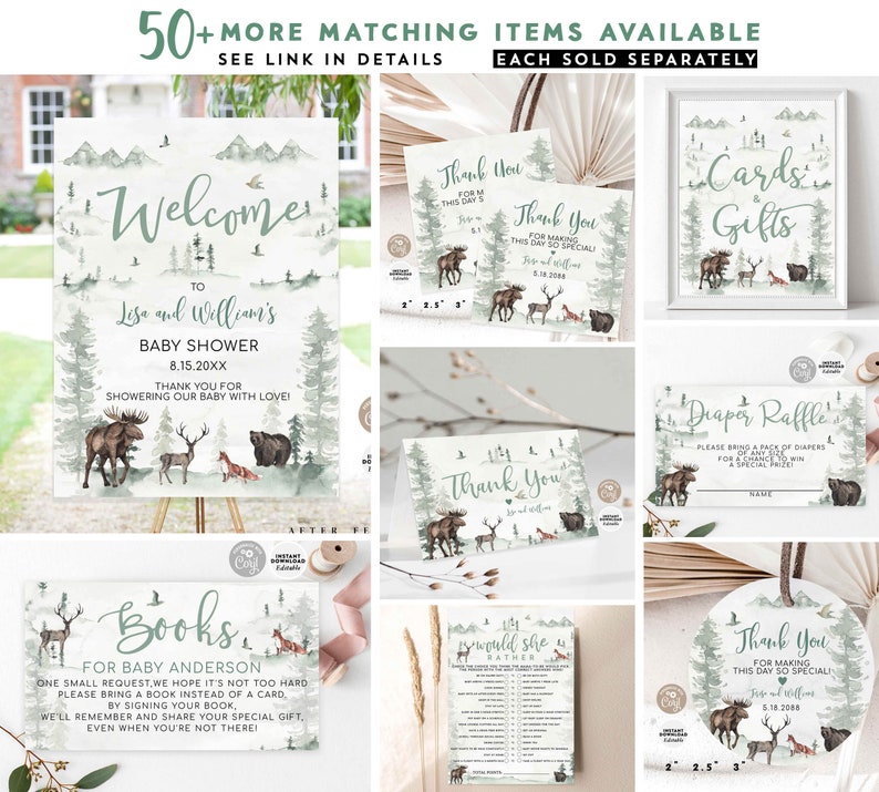 Rustic Forest Animal Baby Shower Baby Animals Game Sage Green - Etsy